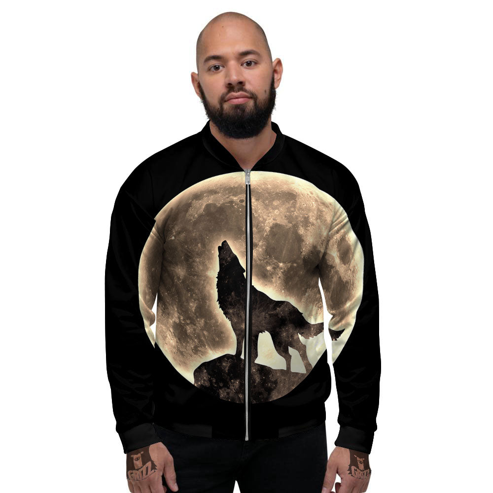Howling Wolf Full Moon Print Men's Bomber Jacket – Grizzshopping