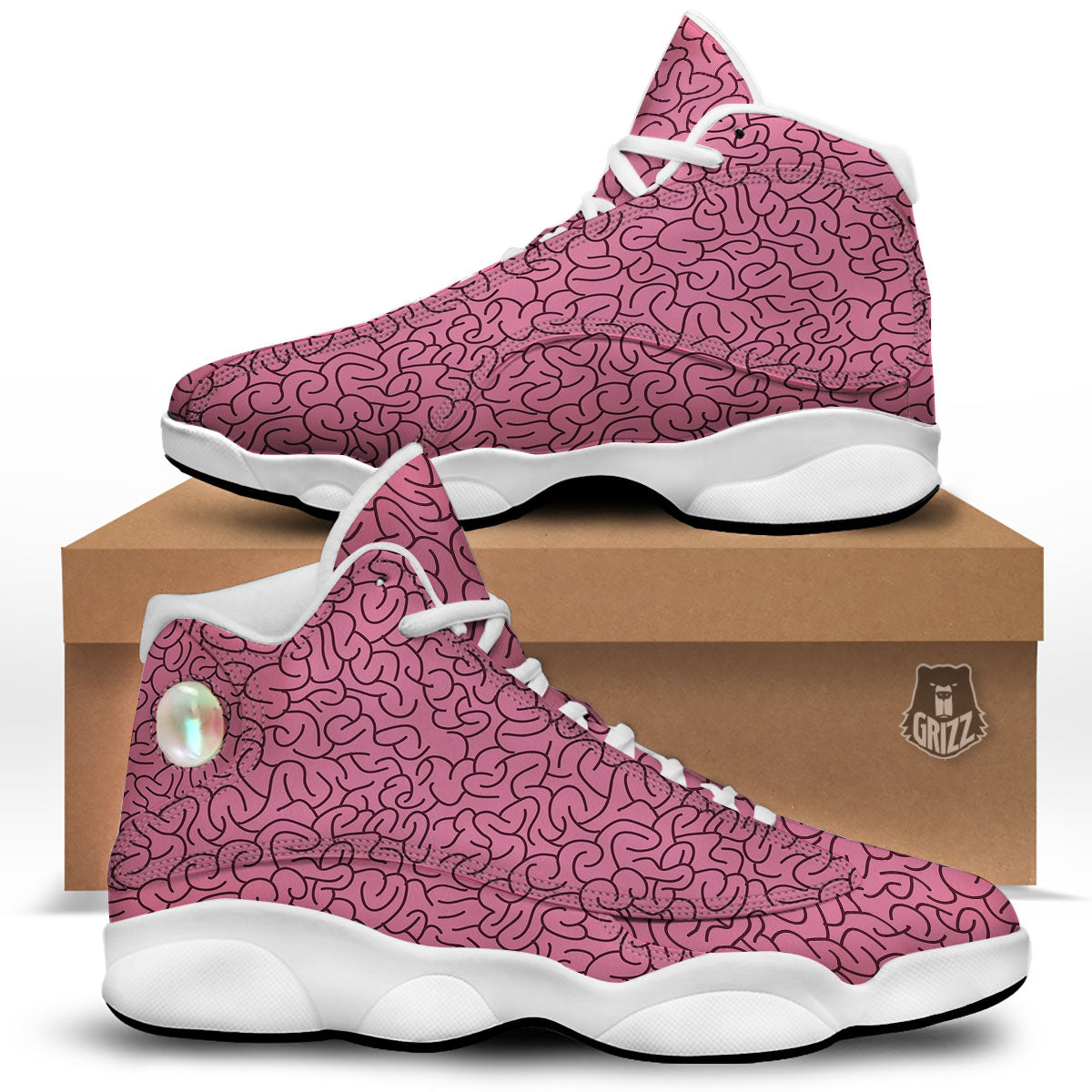 Human Brain Print Pattern White Basketball Shoes