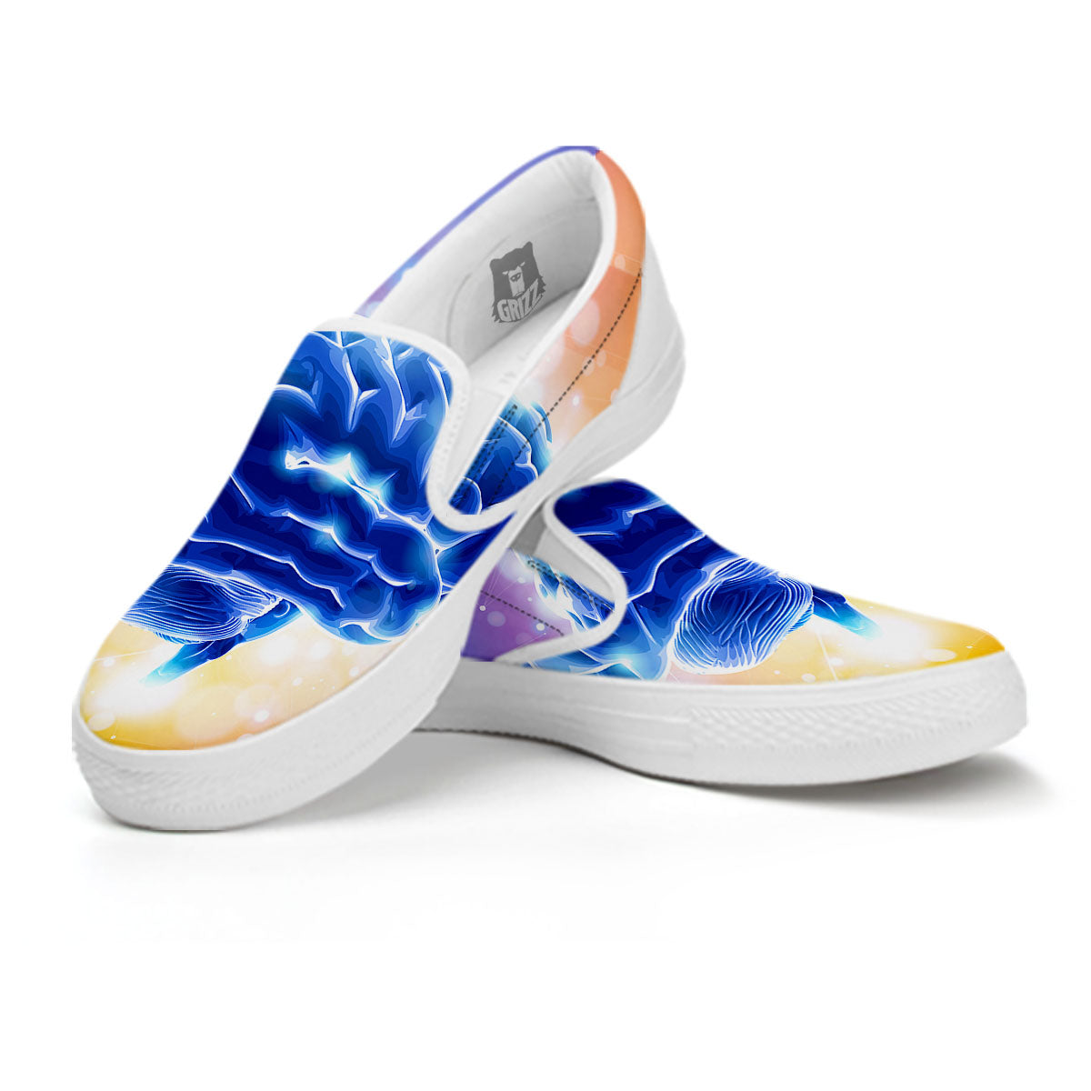 Human Brain White Slip On Shoes