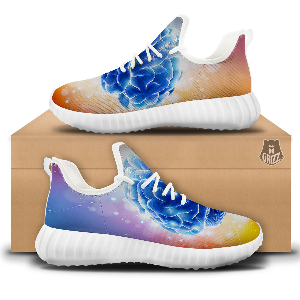 Human Brain White Walking Shoes