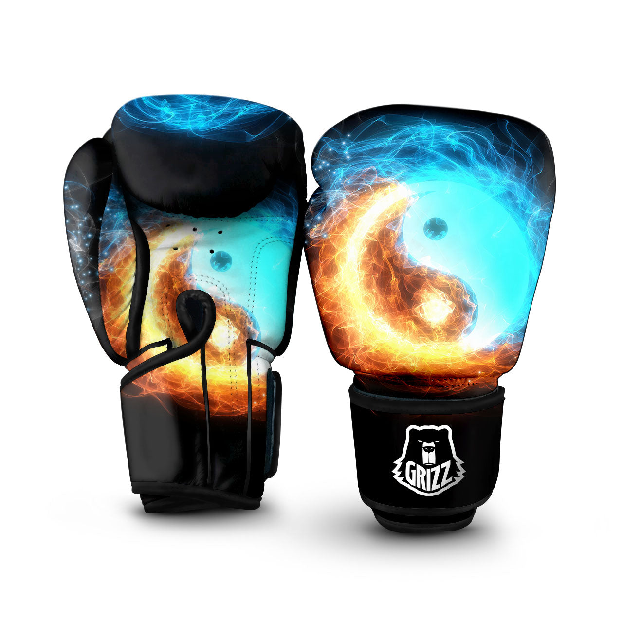 Ice And Fire Sparkle Yin Yang Print Boxing Gloves