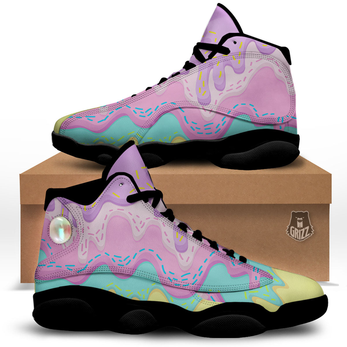 Ice Cream Dripping Pastel Print Black Basketball Shoes