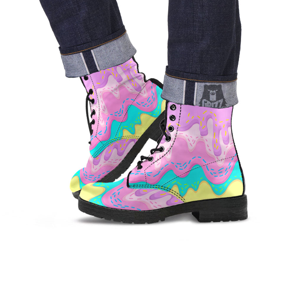 Ice Cream Dripping Pastel Print Leather Boots