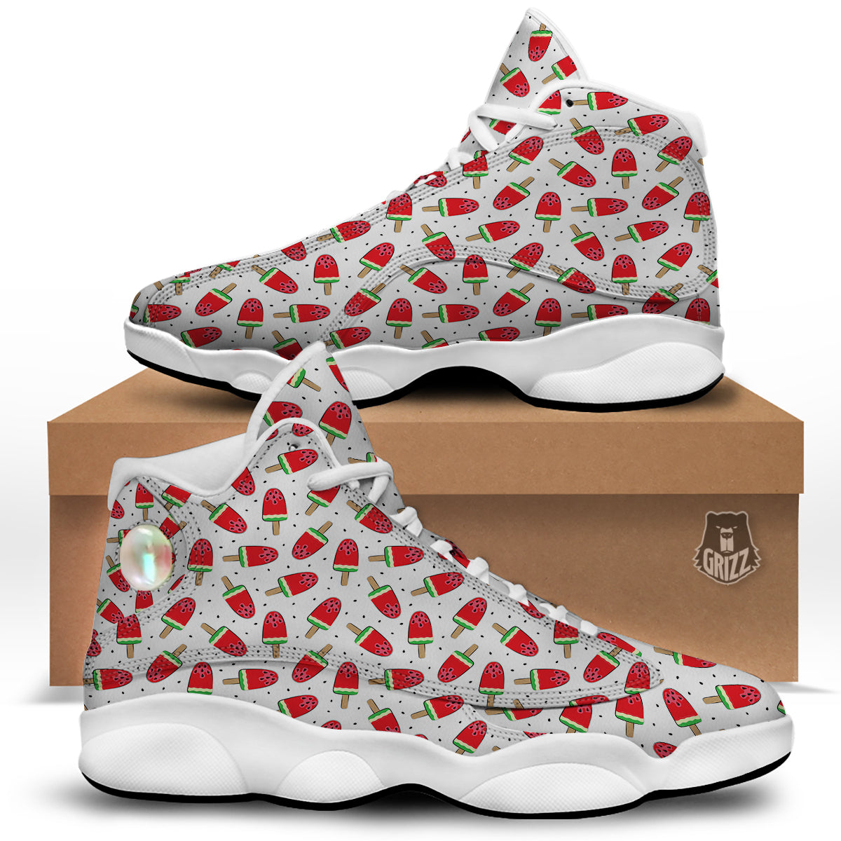 Ice Cream Watermelon Print Pattern White Basketball Shoes