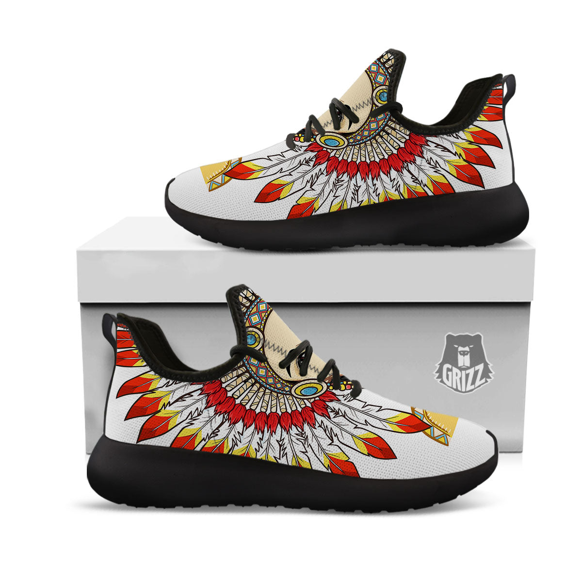 Indian Girl Native American Print Black Athletic Shoes