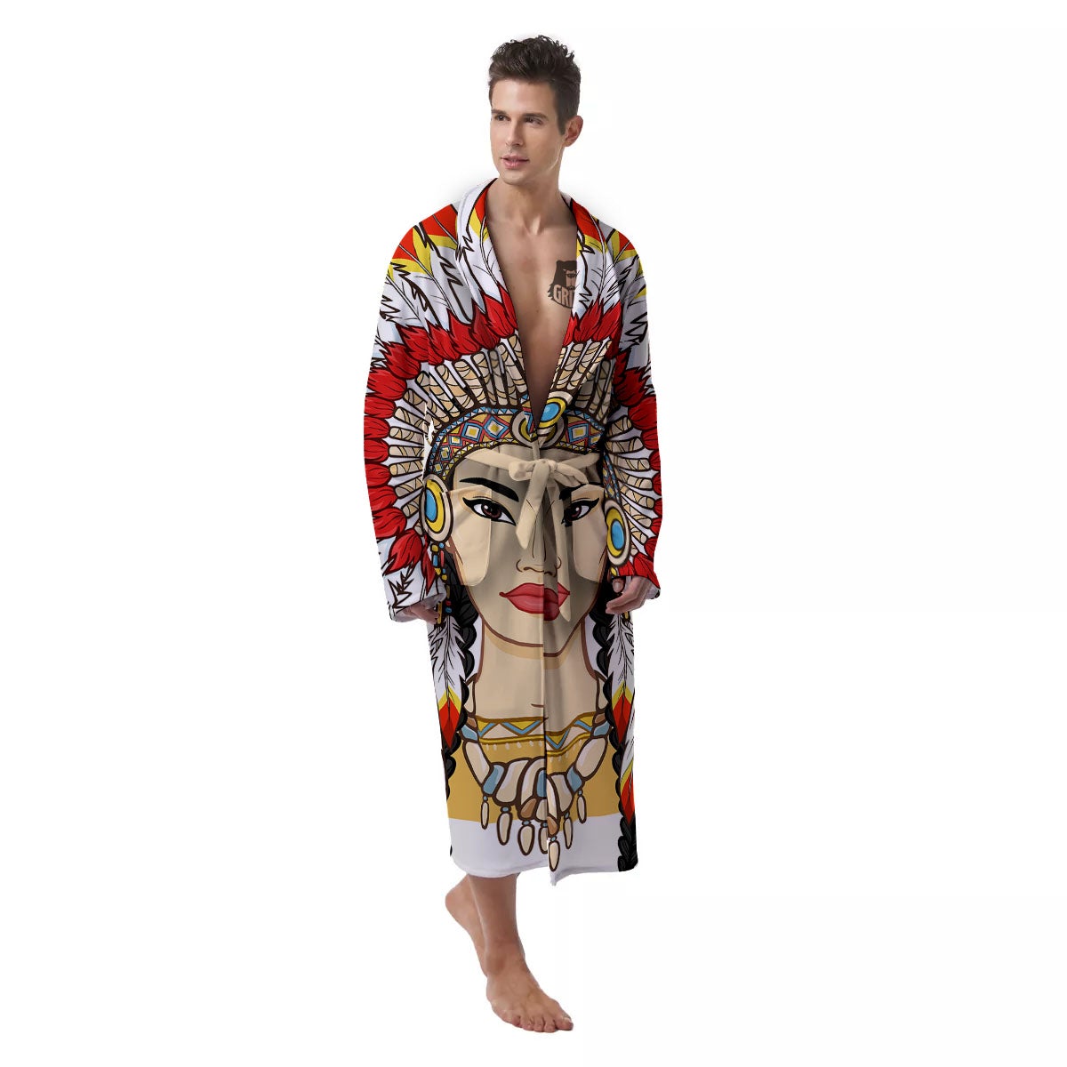 Indian Girl Native American Print Men's Robe
