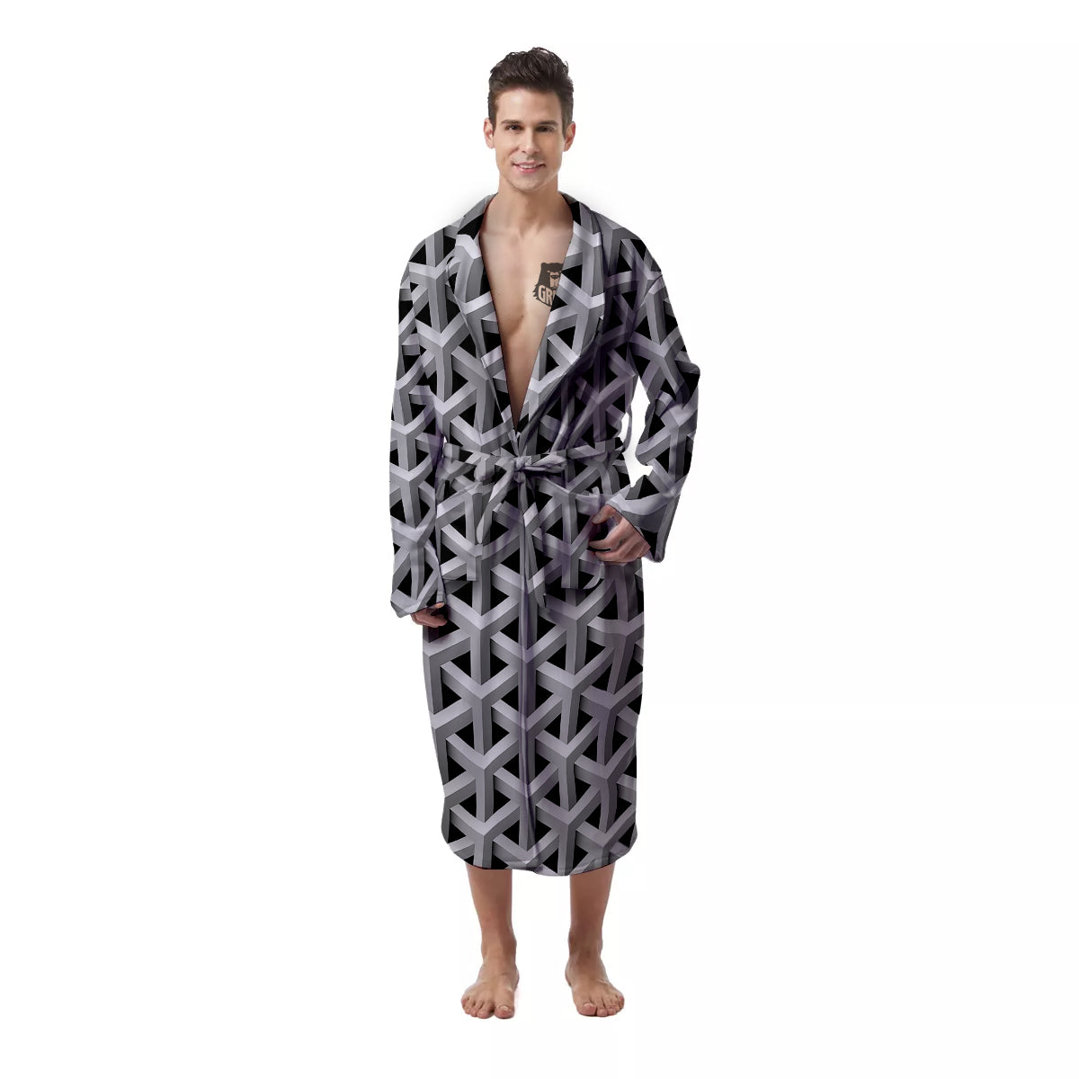 Industrial Raster 3D Print Pattern Men's Robe
