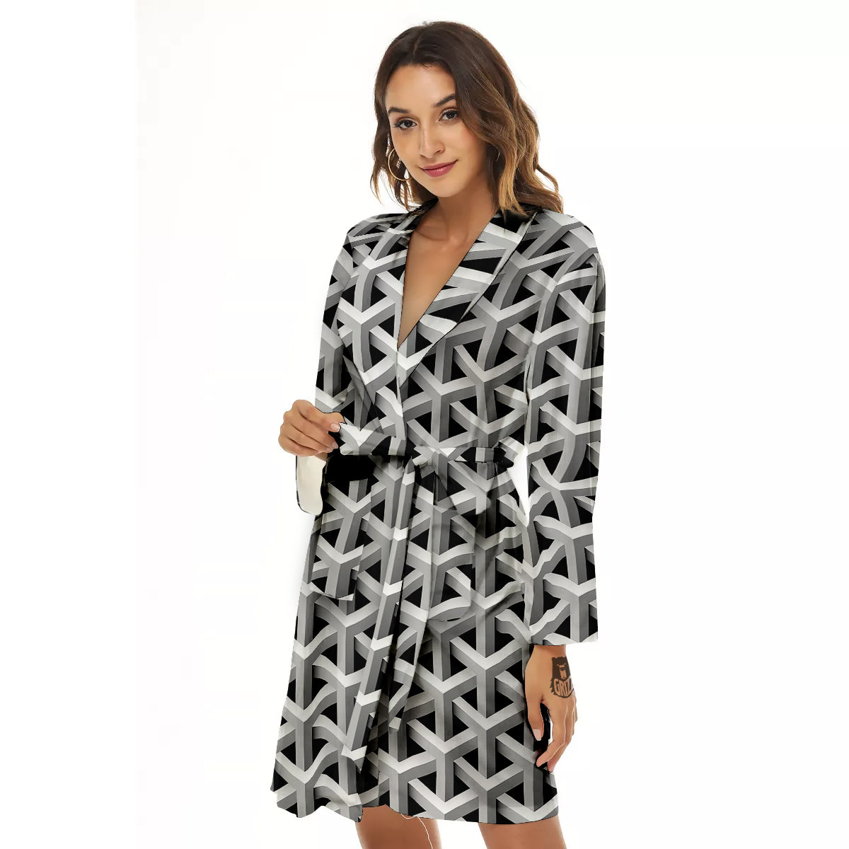 Industrial Raster 3D Print Pattern Women's Robe
