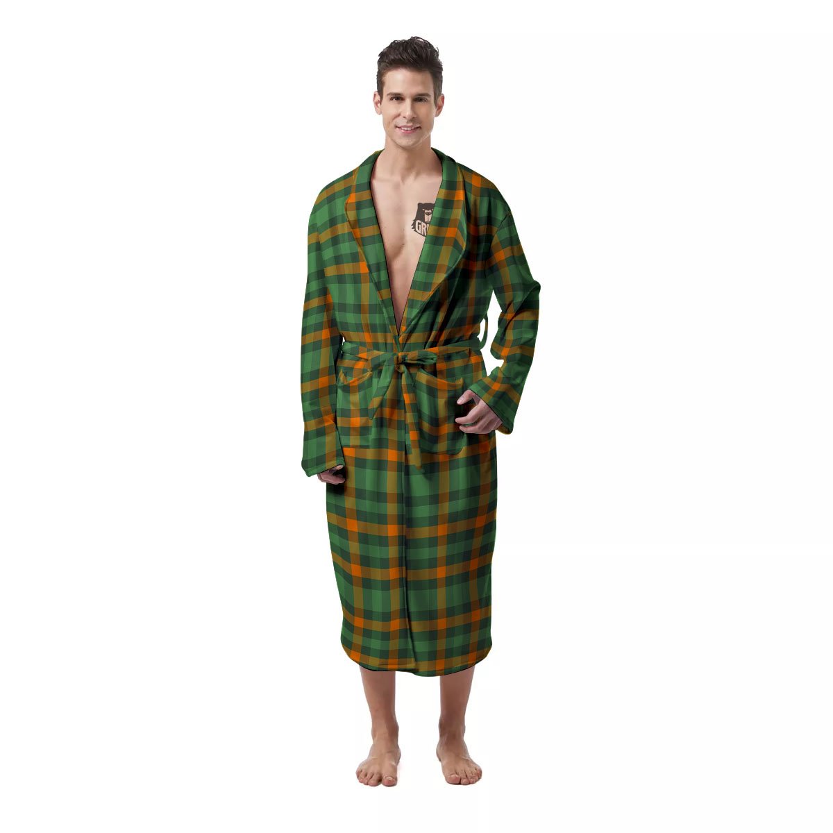 Irish Plaid Themed Print Pattern Men's Robe