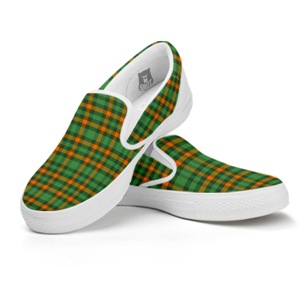 Irish Plaid Themed Print Pattern White Slip On Shoes