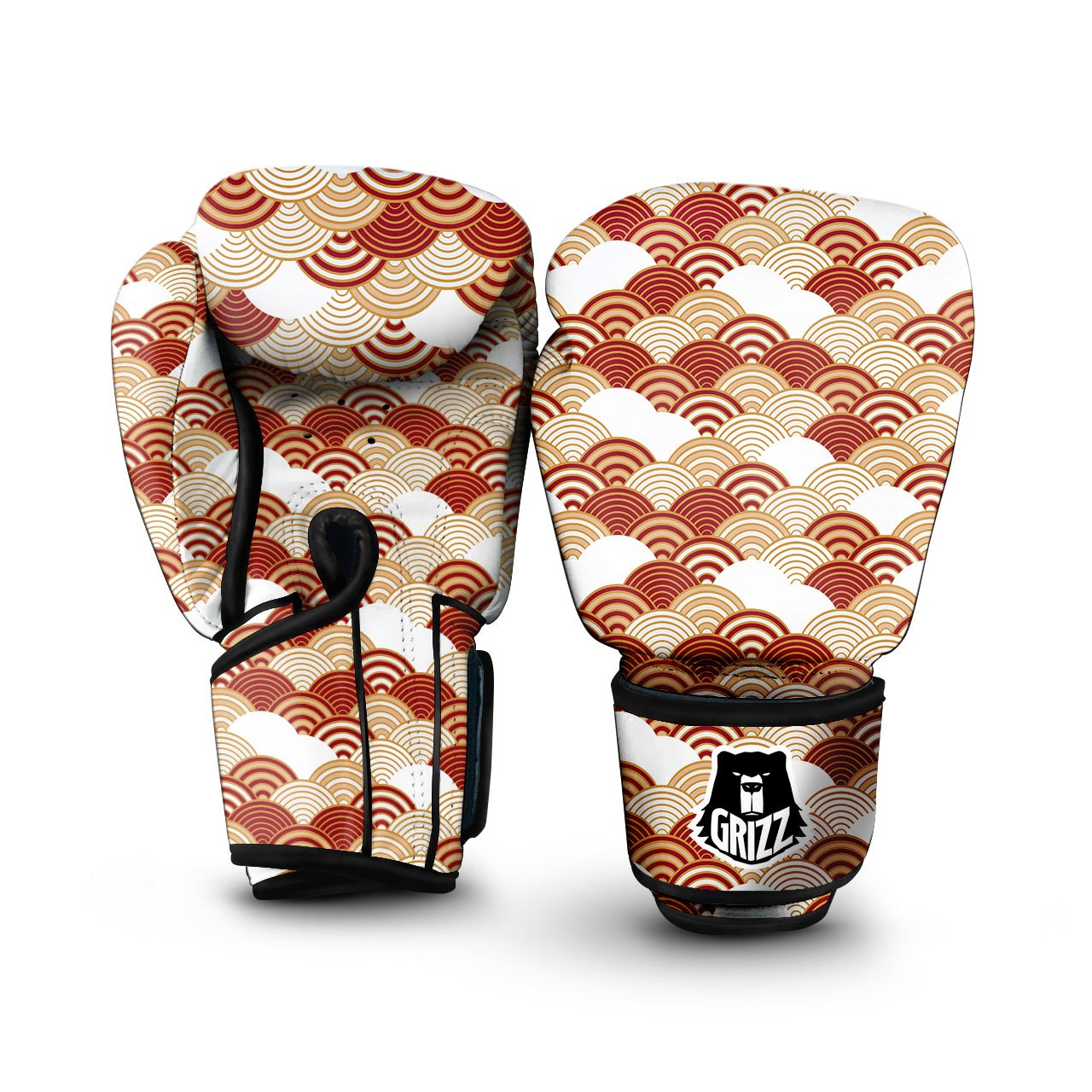 Japanese Beige And Red Print Pattern Boxing Gloves