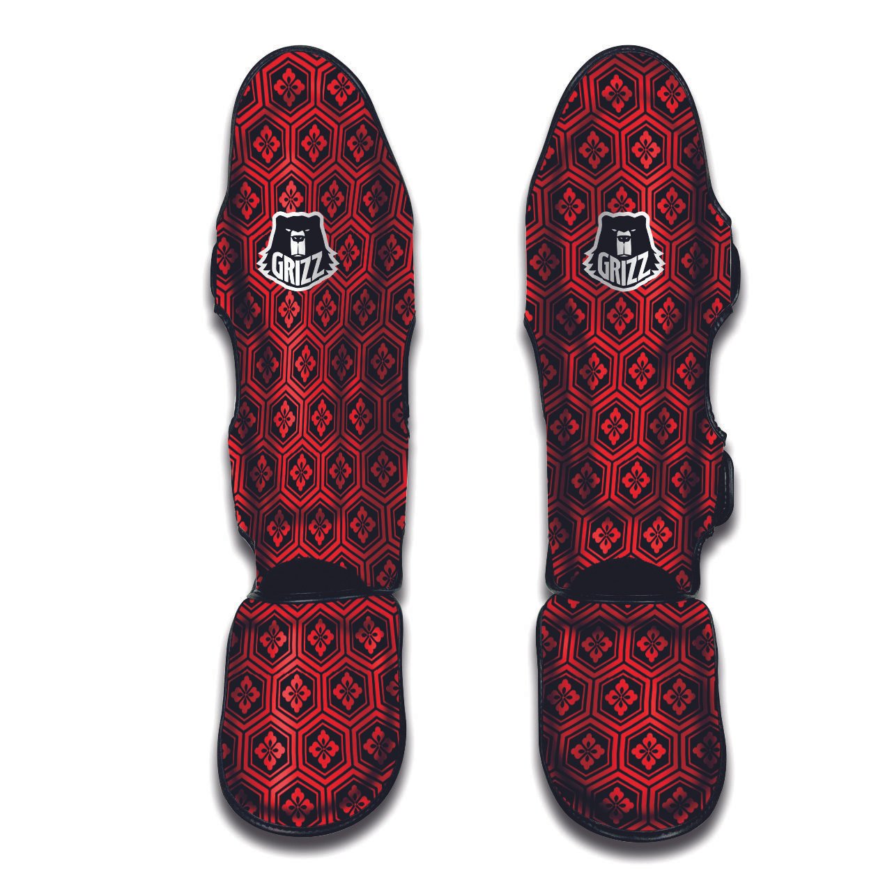 Japanese Black And Red Print Pattern Muay Thai Shin Guards
