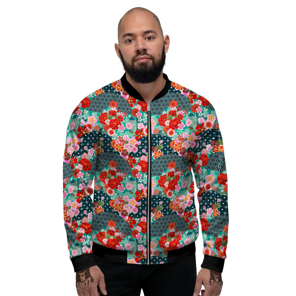 Japanese Flower Colorful Print Pattern Colorful Men's Bomber Jacket