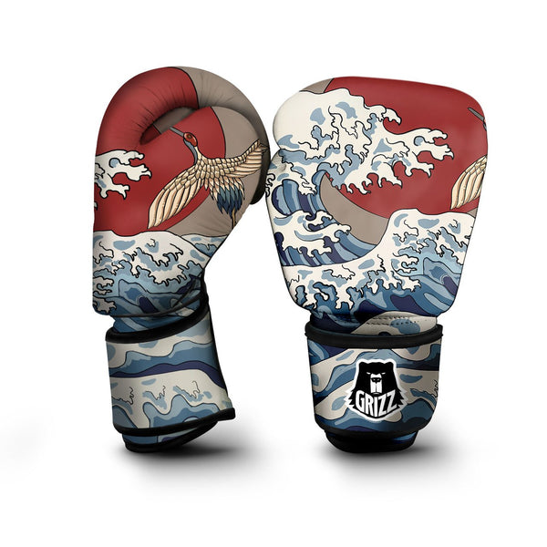 Japanese Wave Red Sun Print Boxing Gloves