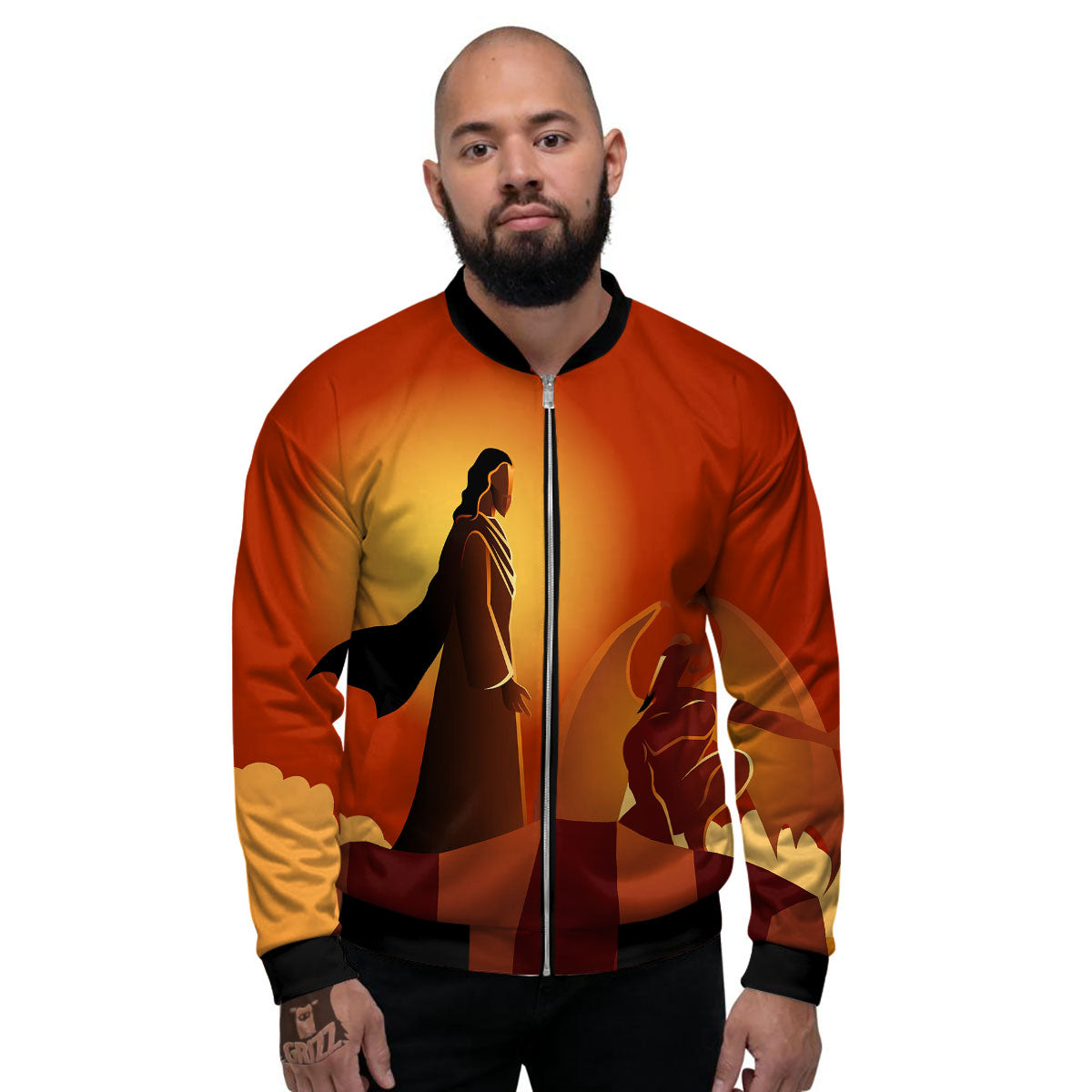 Jesus Christ And Satan Print Men's Bomber Jacket