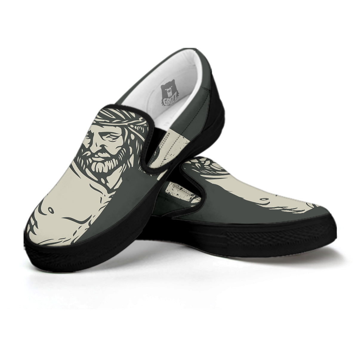 Jesus Christ Crucifixion Print Black Slip On Shoes