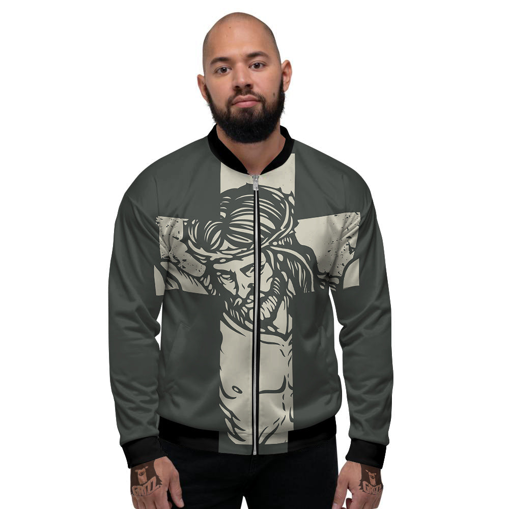 Jesus Christ Crucifixion Print Men's Bomber Jacket
