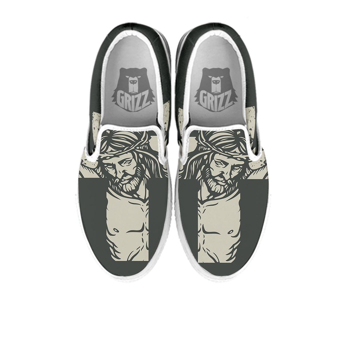 Jesus Christ Crucifixion Print White Slip On Shoes – Grizzshopping