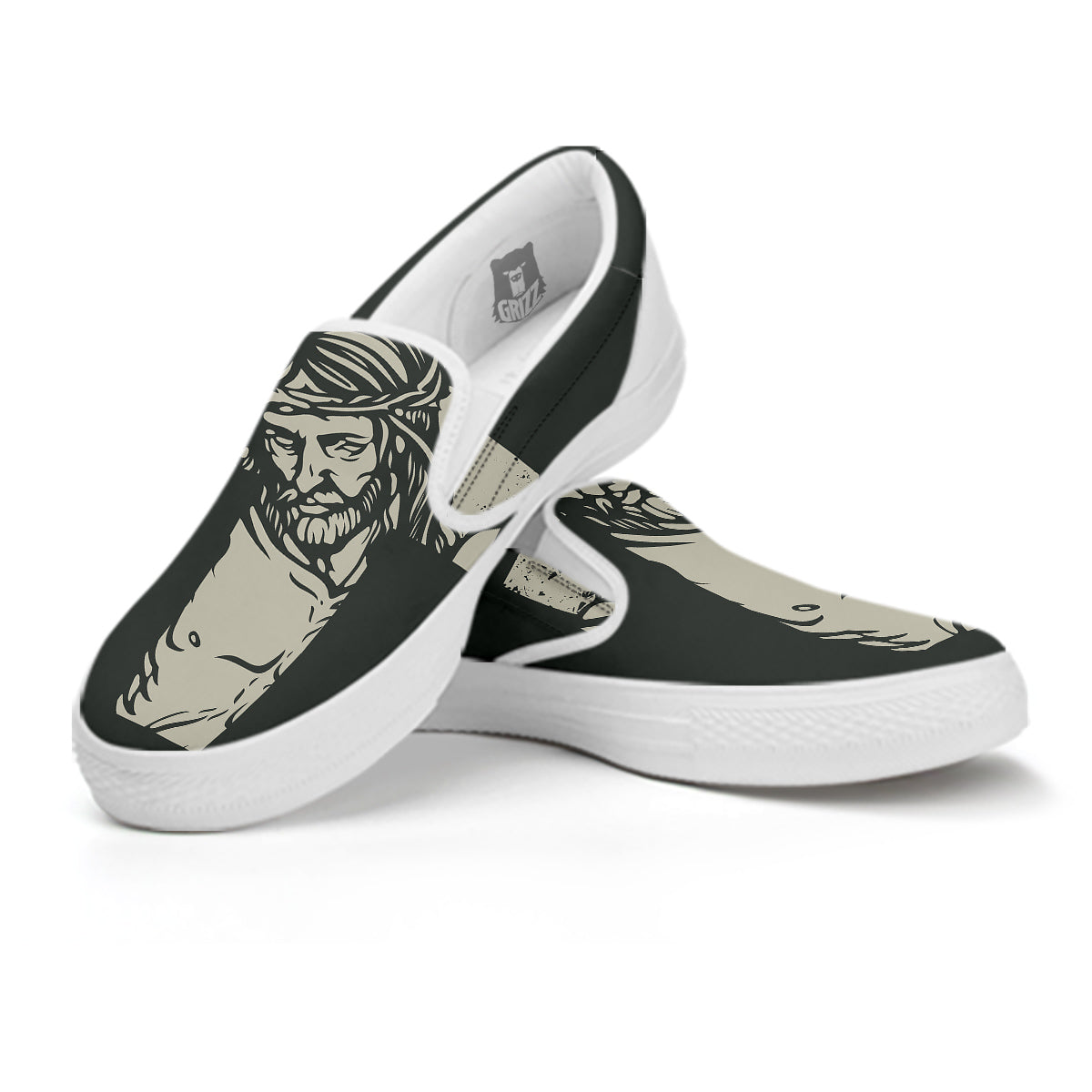 Jesus Christ Crucifixion Print White Slip On Shoes