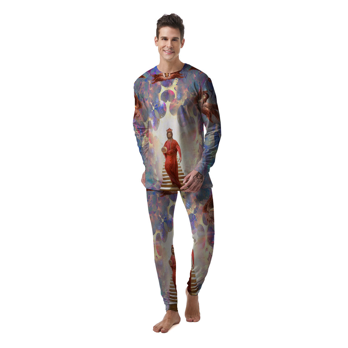 Jesus Christ From Heaven Print Men's Pajamas