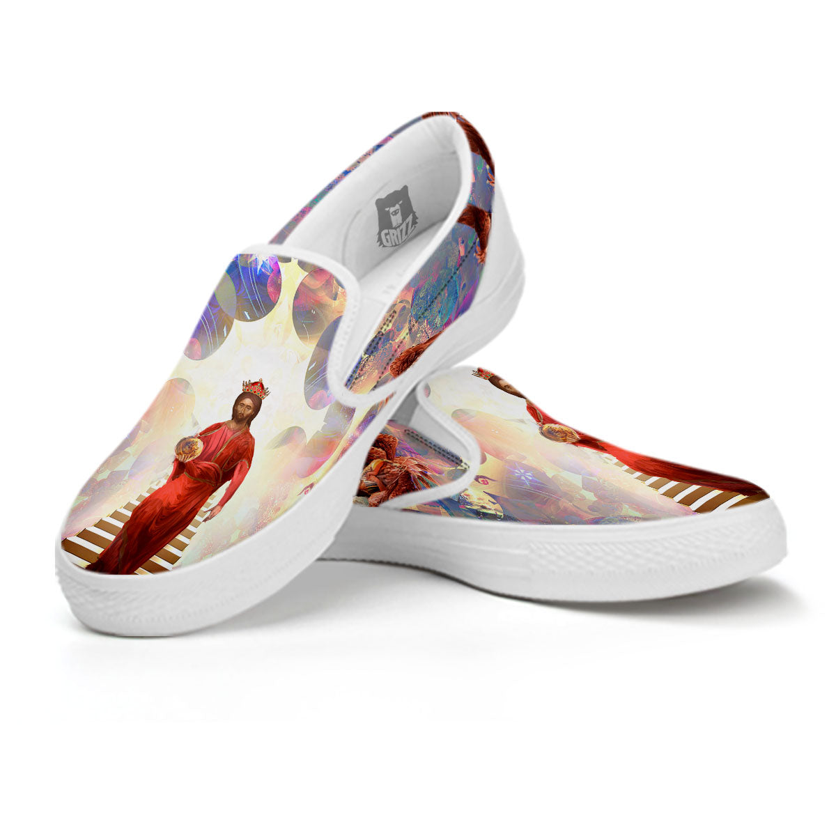Jesus Christ From Heaven Print White Slip On Shoes