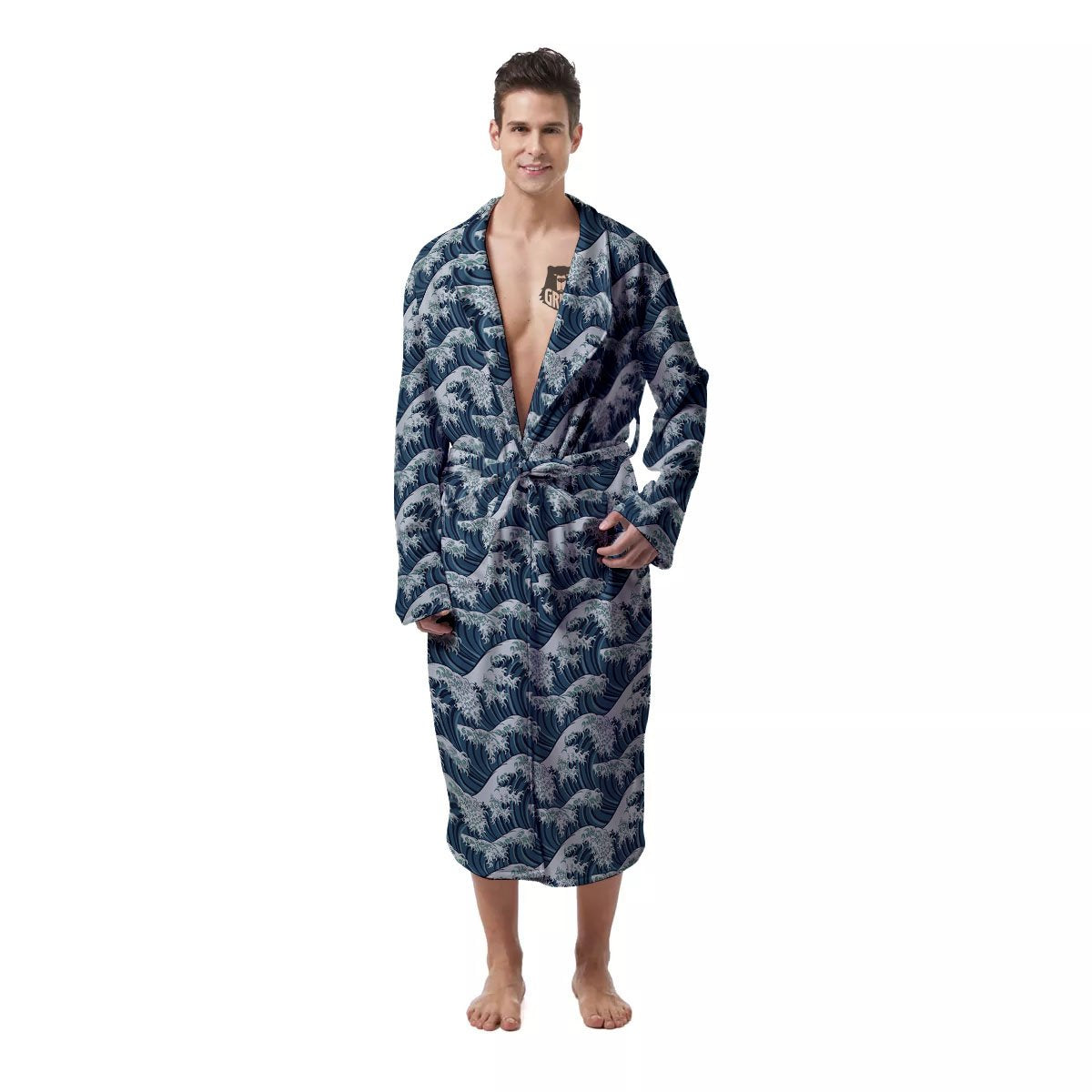 Kanagawa Wave Japanese Print Pattern Men's Robe