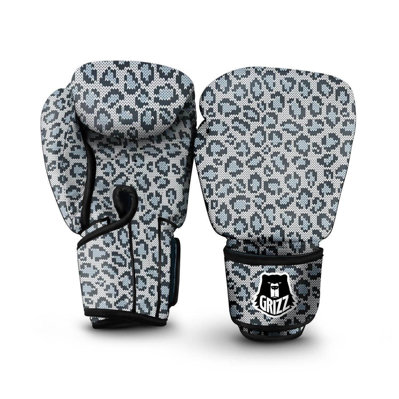 Knitted Snow Leopard Print Pattern Boxing Gloves