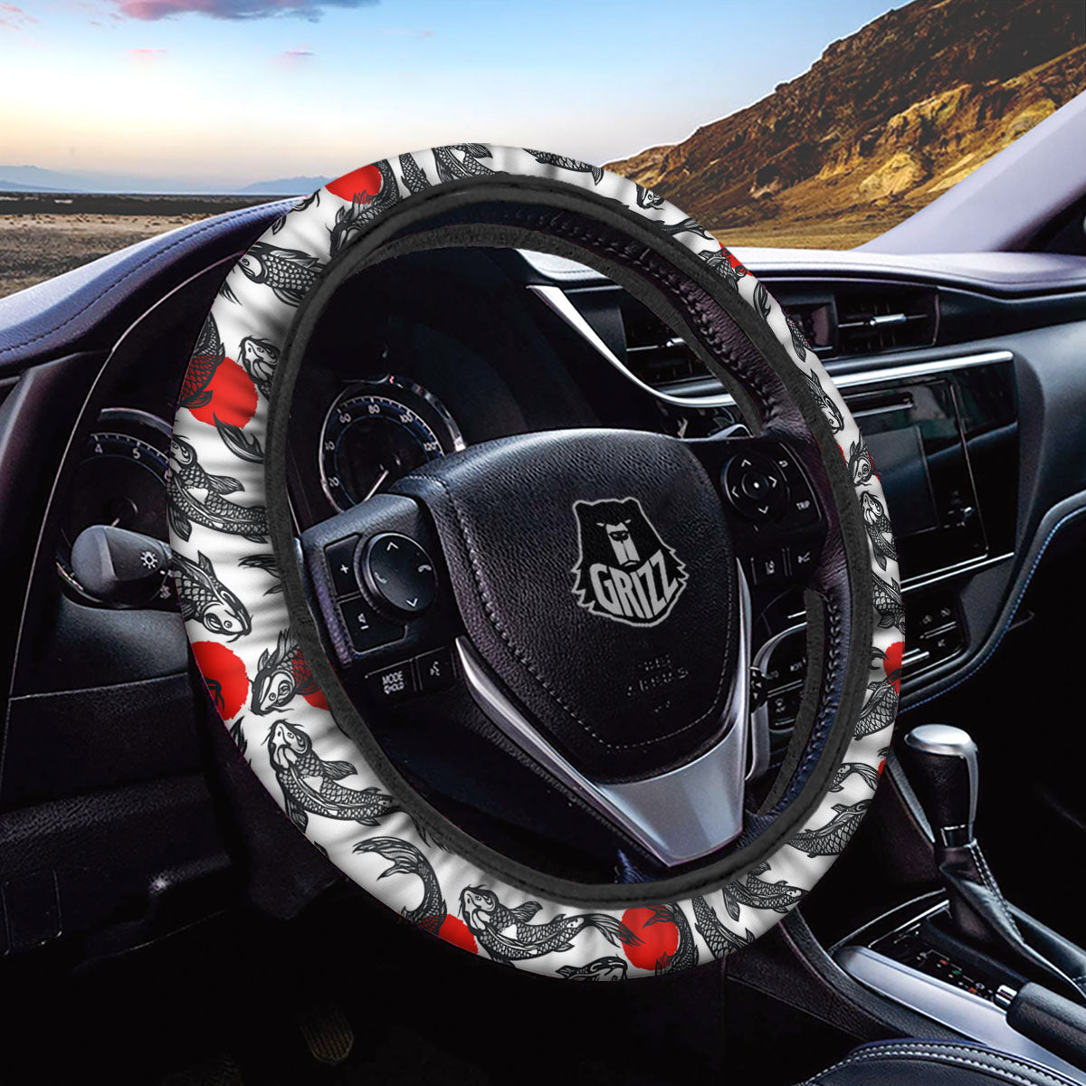 Koi Fish Carp Japanese Print Pattern Car Steering Wheel Cover