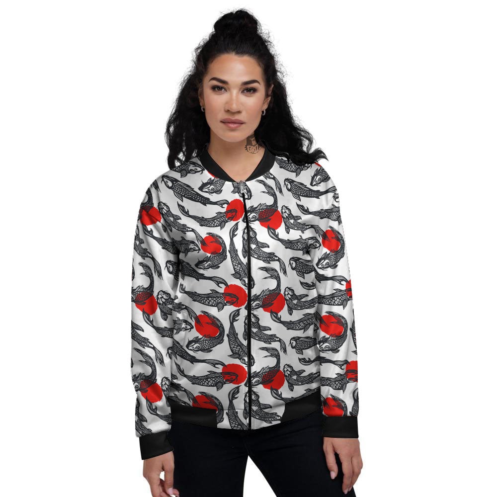 Koi Fish Carp Japanese Print Pattern Women's Bomber Jacket