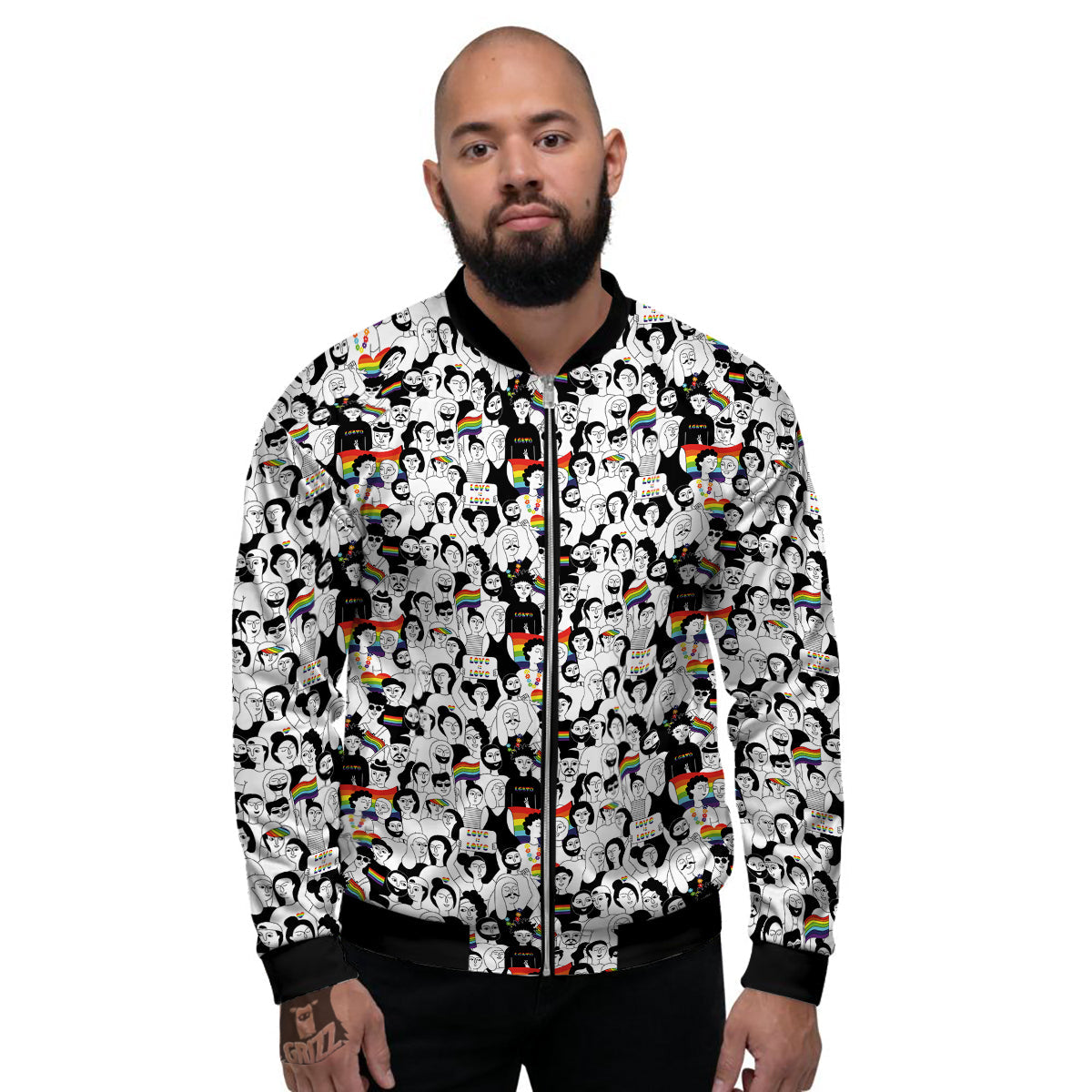 LGBT Doodle Pride Parade Print Pattern Men's Bomber Jacket