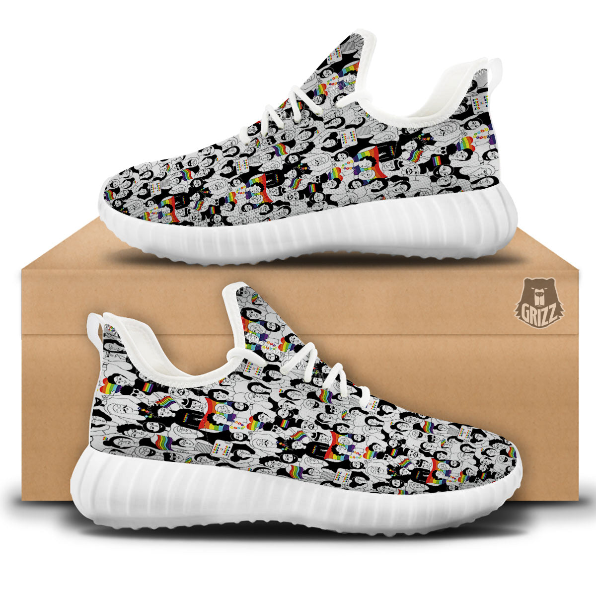 LGBT Doodle Pride Parade Print Pattern White Walking Shoes