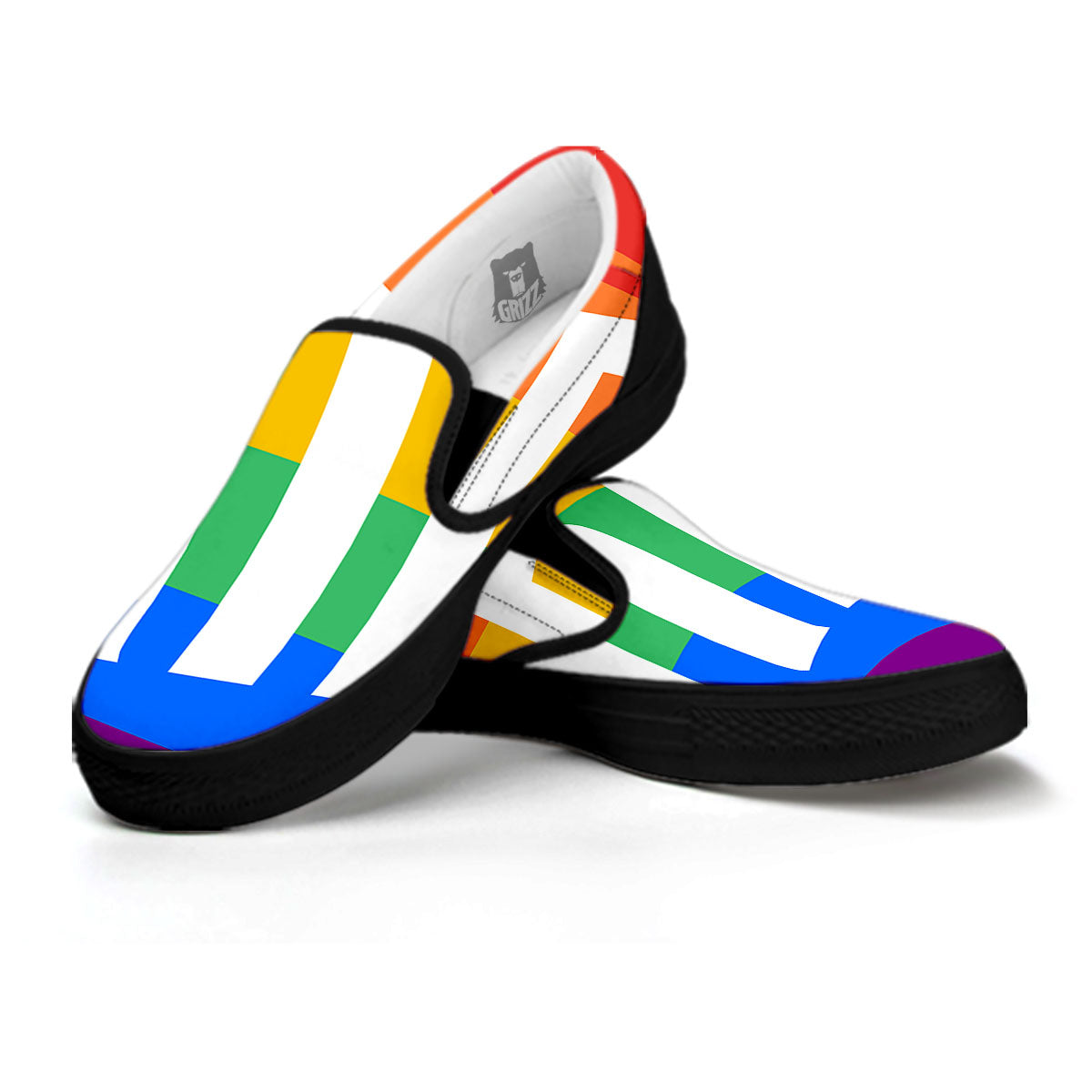 LGBT Pride Flag Pattern Print Black Slip On Shoes