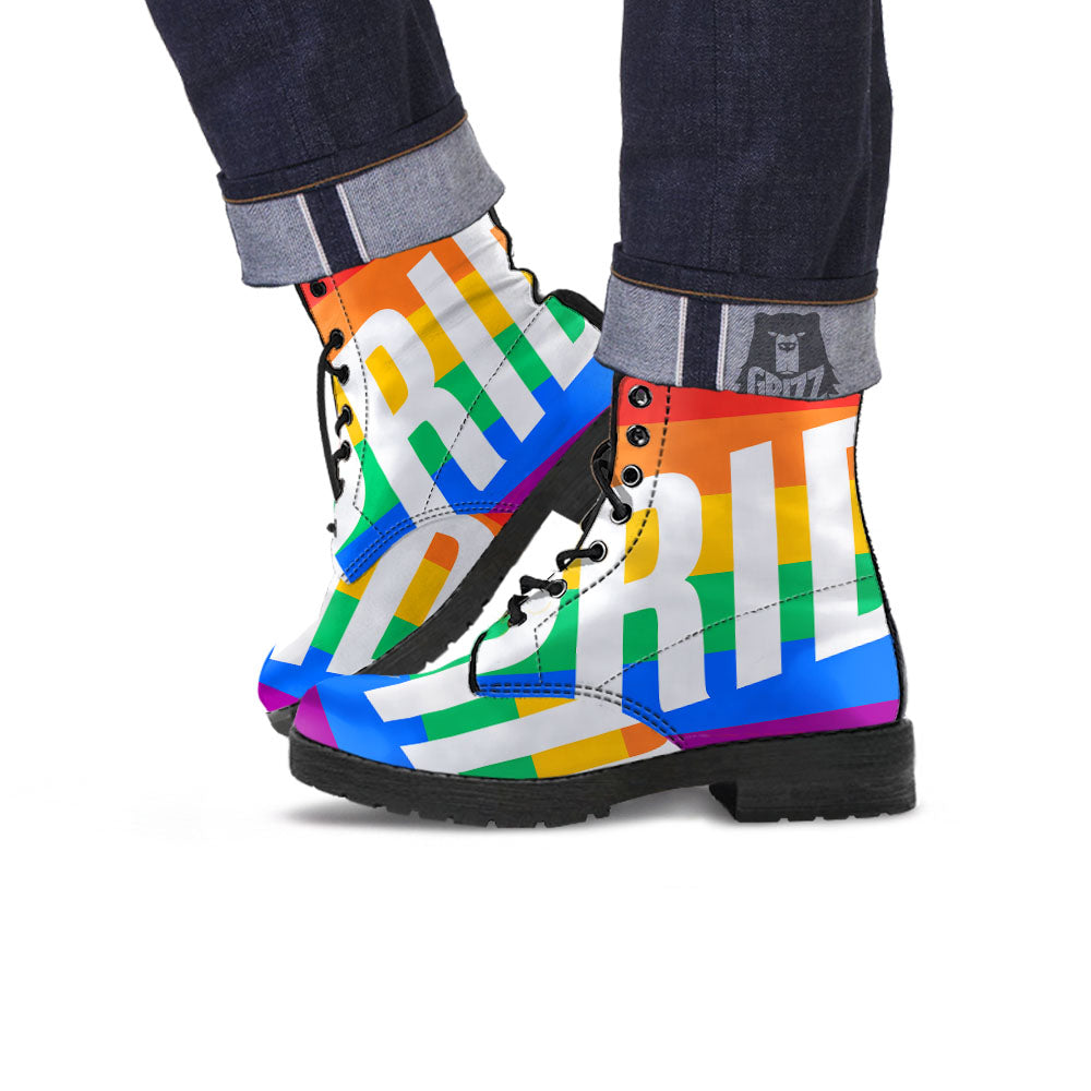 LGBT Pride Flag Pattern Print Leather Boots