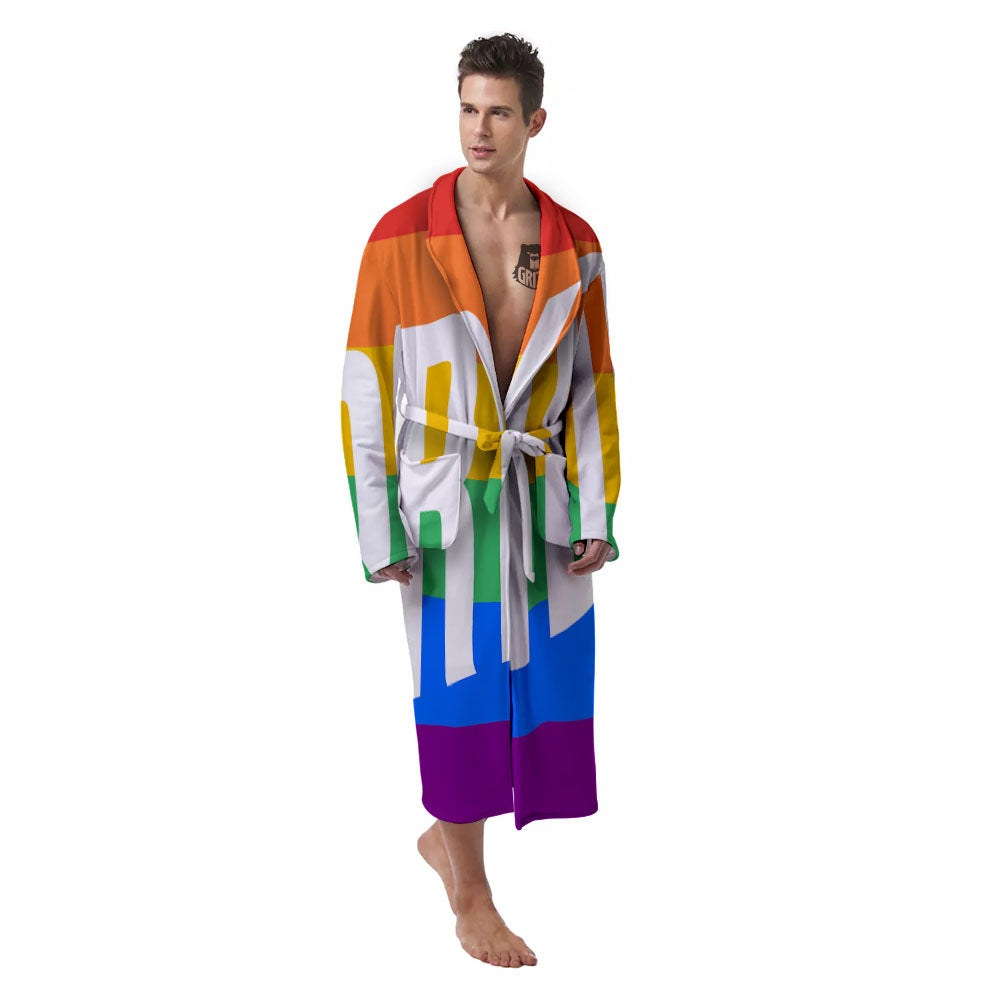LGBT Pride Flag Pattern Print Men's Robe