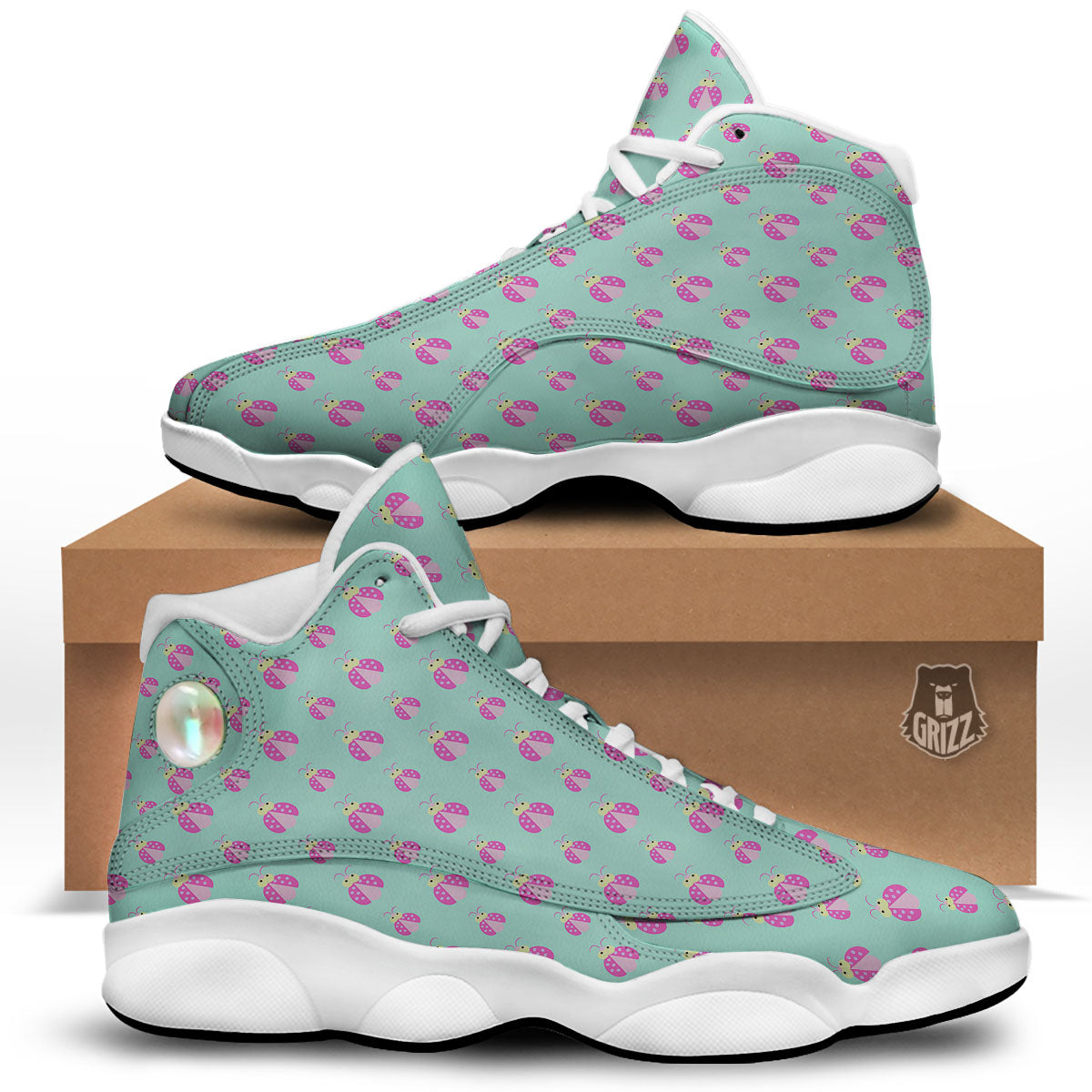 Ladybug Pink Print Pattern White Basketball Shoes