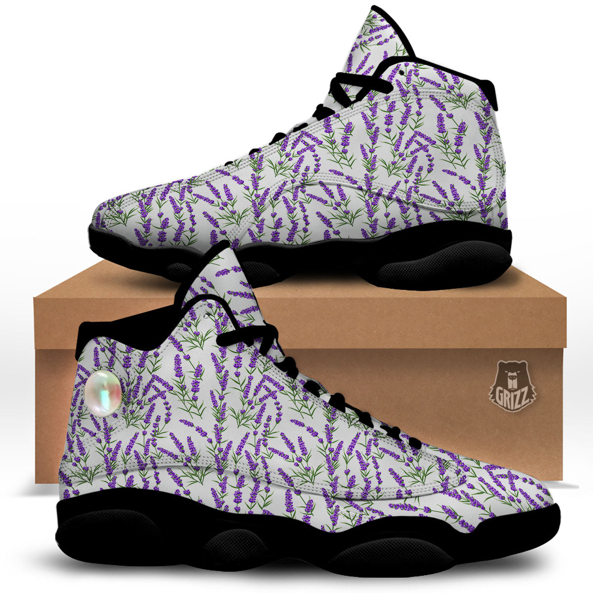 Lavender White And Purple Print Pattern Black Basketball Shoes ...