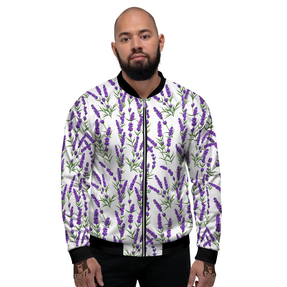 Lavender White And Purple Print Pattern Men's Bomber Jacket