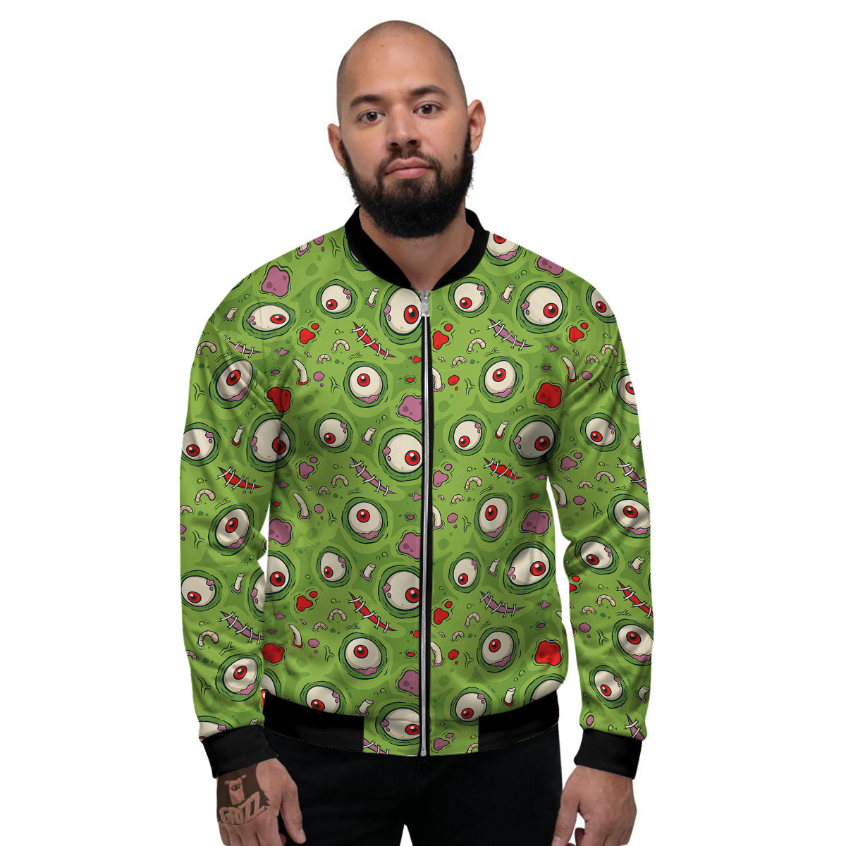 Leateher Face Zombie Print Pattern Men's Bomber Jacket