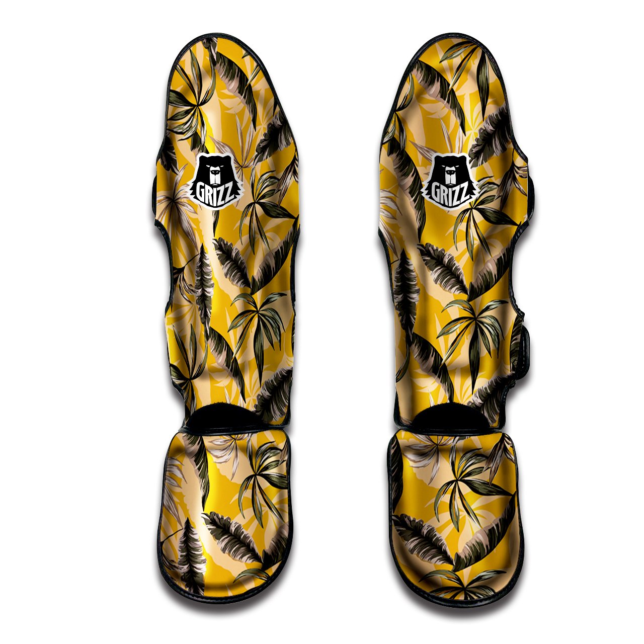 Leaves Monstera Yellow Print Pattern Muay Thai Shin Guards
