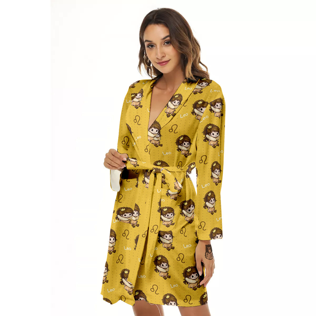 Leo Cute Cartoon Print Pattern Women's Robe
