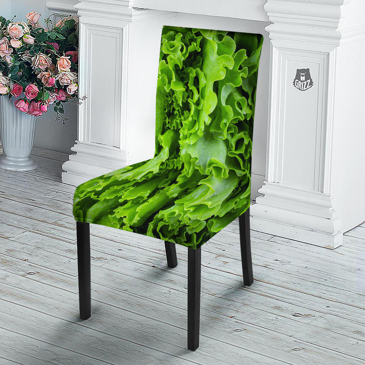 Lettuce Green Leaves Print Dining Chair Slipcover