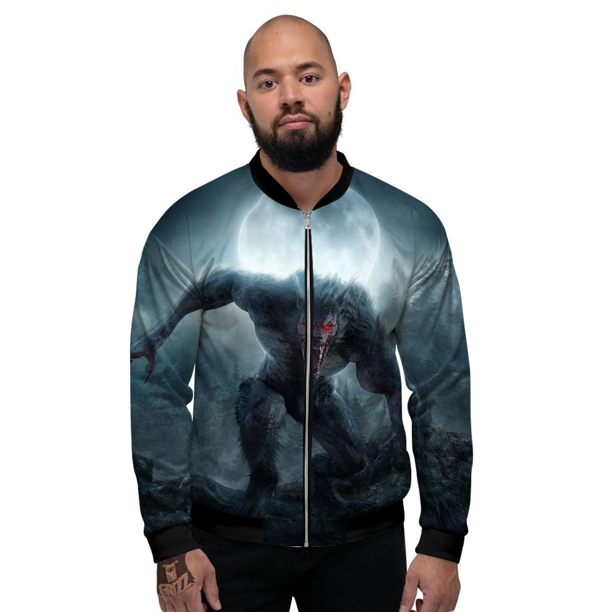 Lycan werewolf And Full Moon Print Men's Bomber Jacket