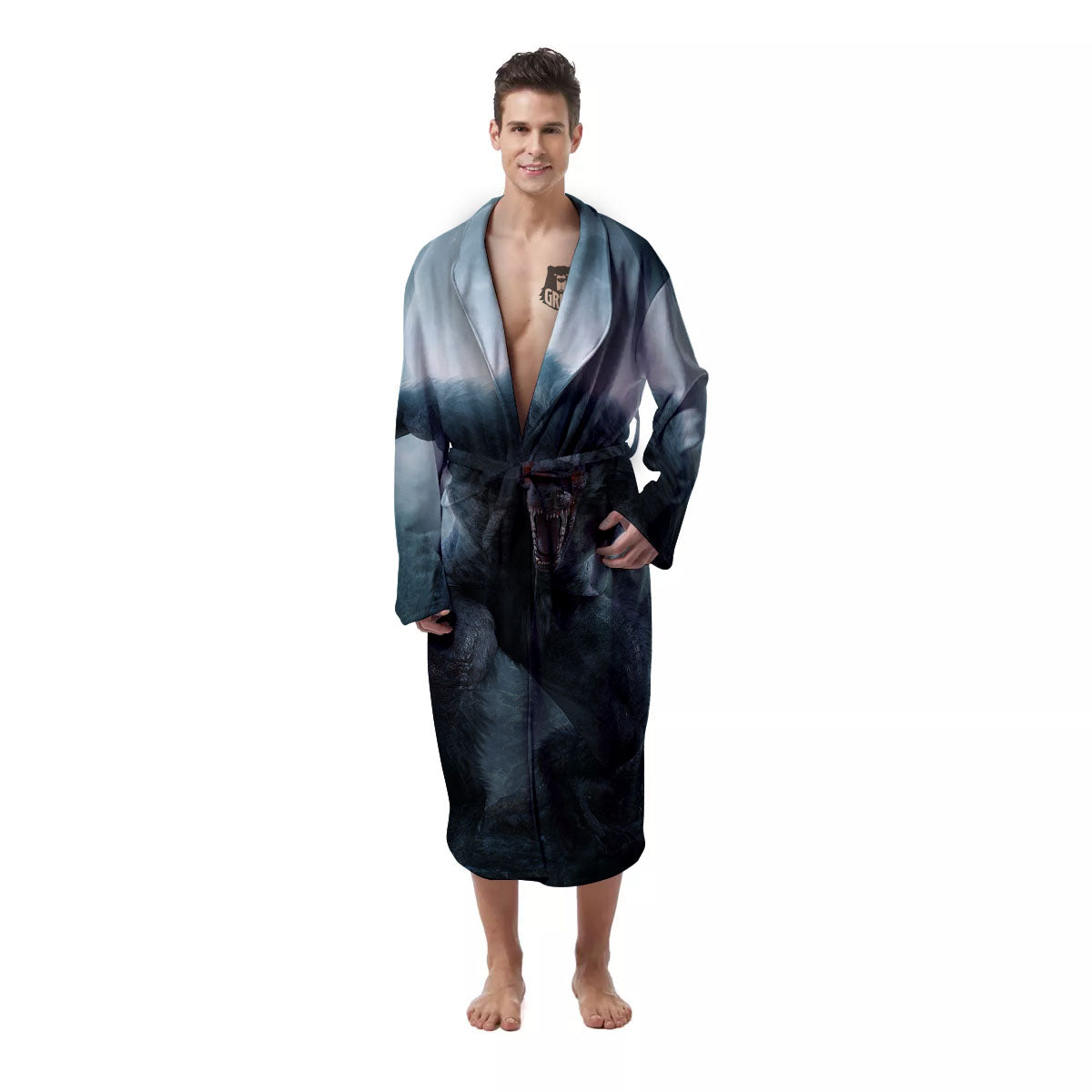 Lycan werewolf And Full Moon Print Men's Robe