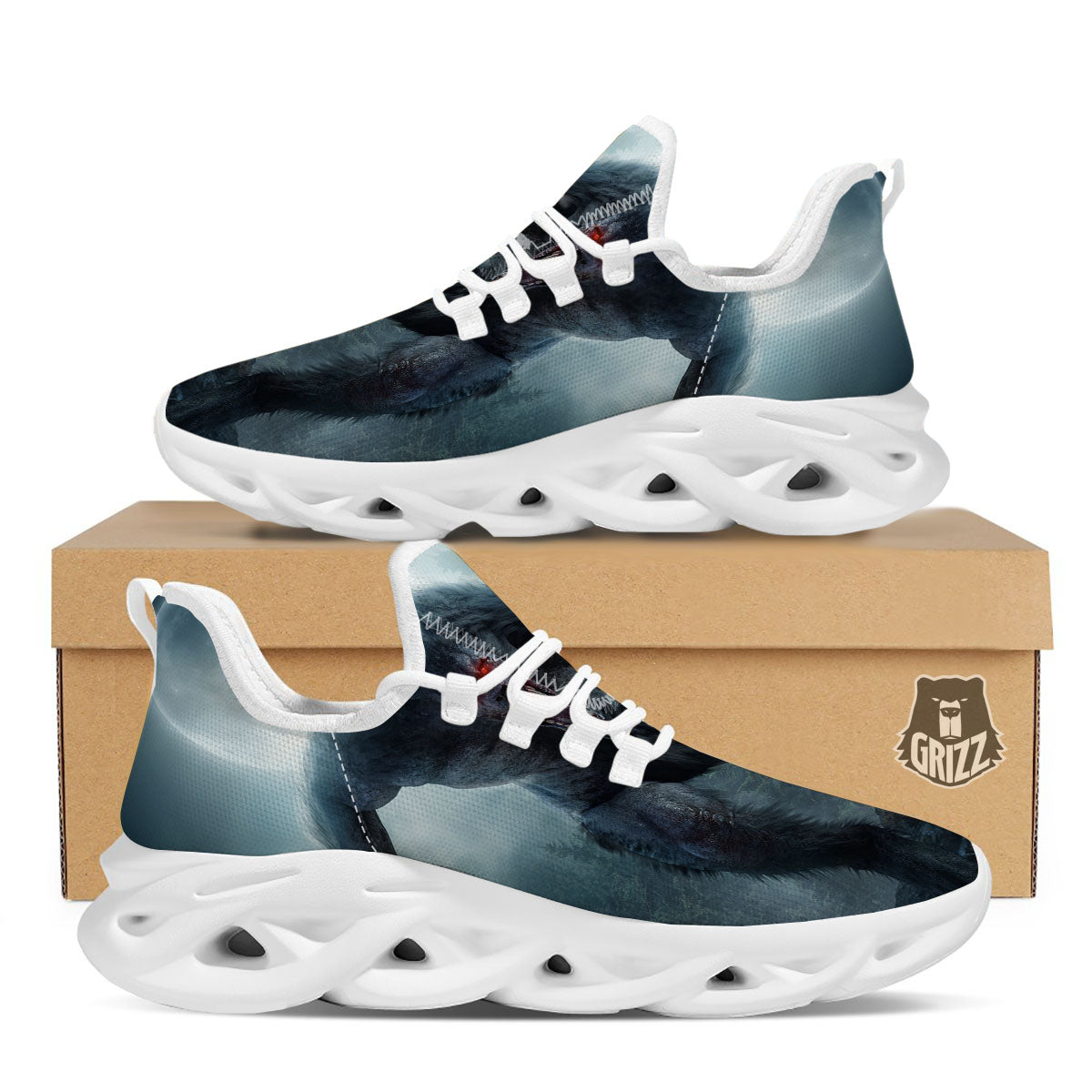 Lycan werewolf And Full Moon Print White Running Shoes