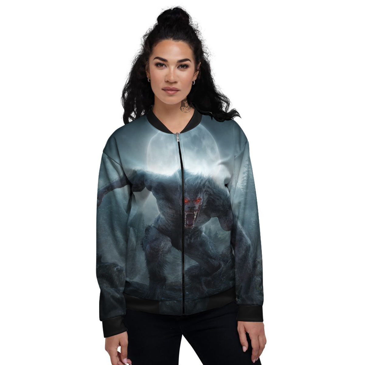 Lycan werewolf And Full Moon Print Women's Bomber Jacket