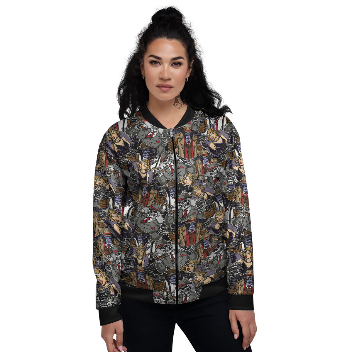 Mafia And Gangsters Print Pattern Women's Bomber Jacket