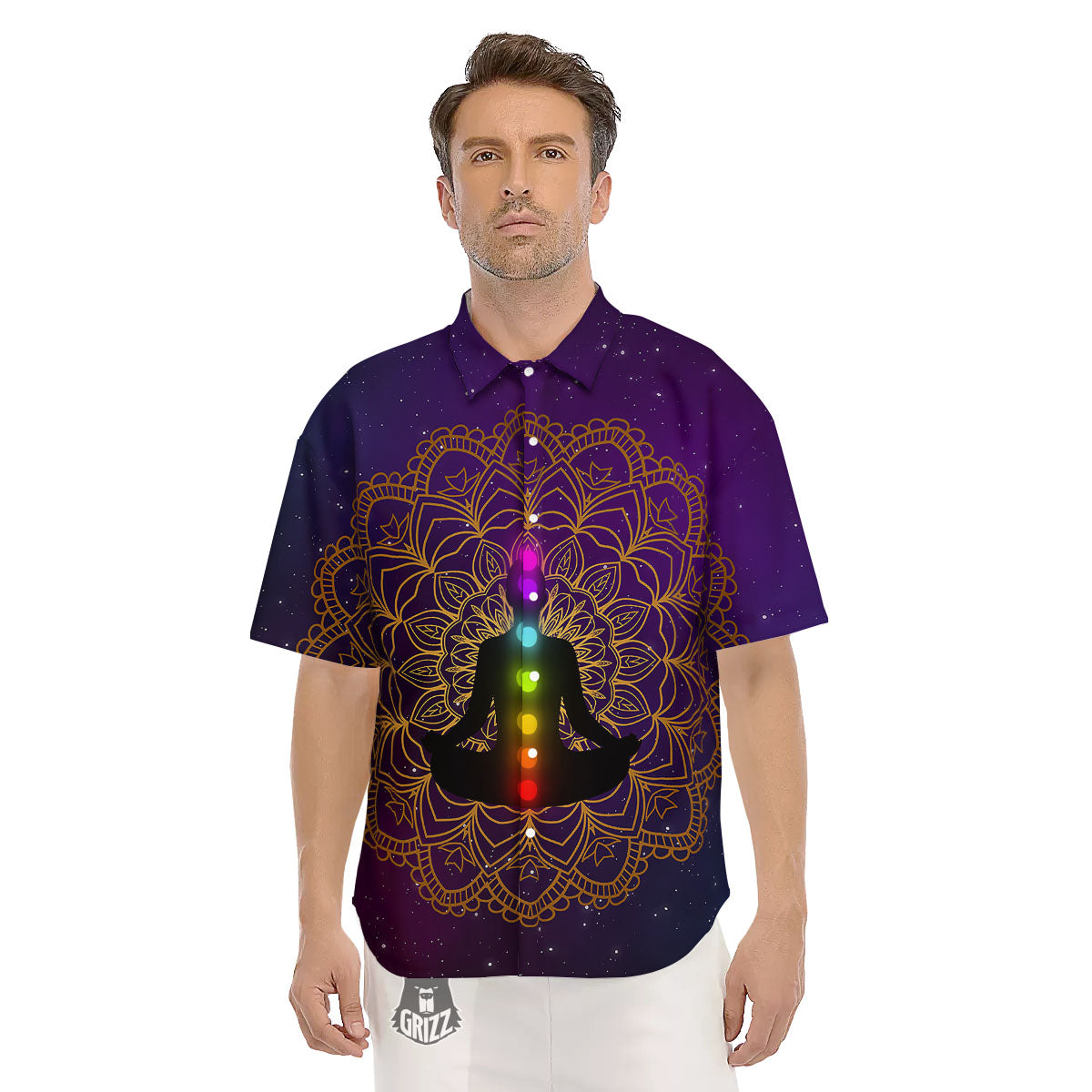 Mandala Seven Chakras Print Men's Short Sleeve Shirts