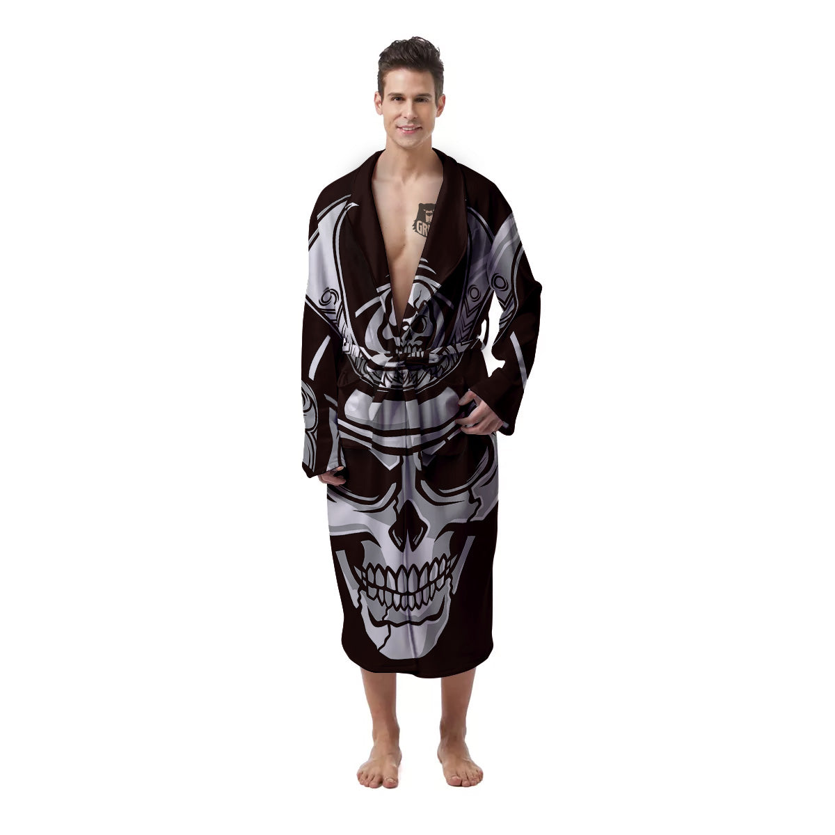 Mask Black Samurai Print Men's Robe