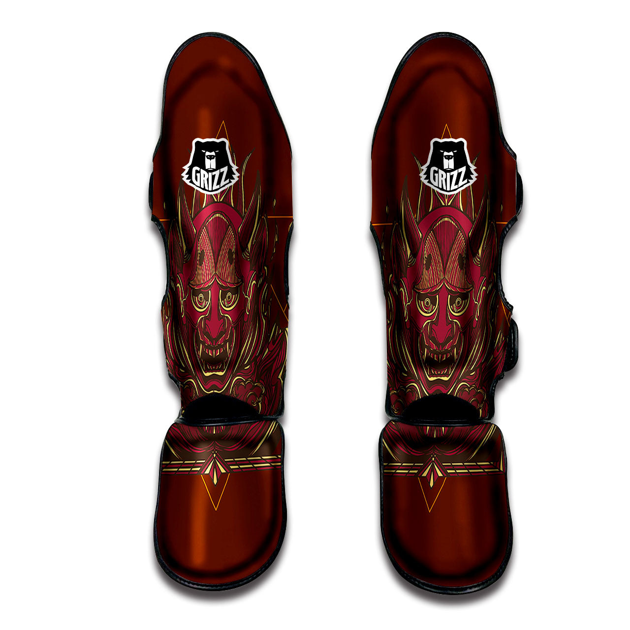 Mask Geometric Samurai Print Muay Thai Shin Guards