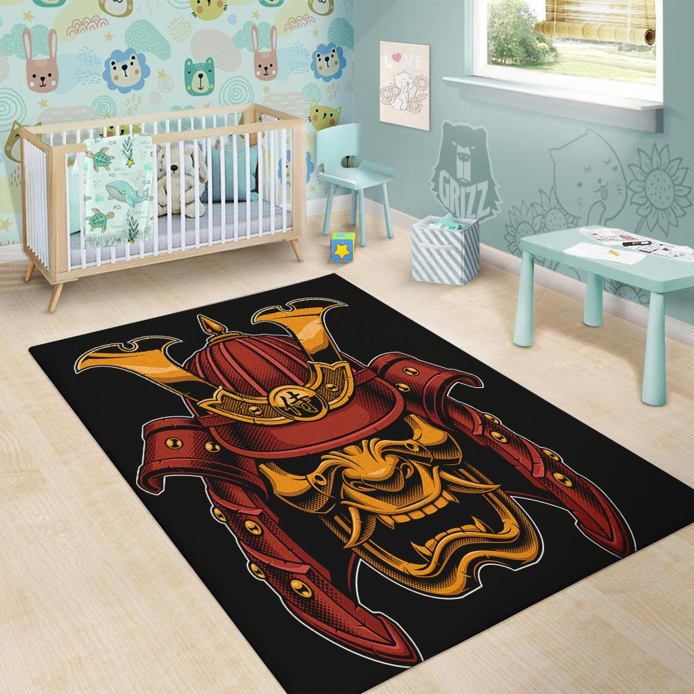 Mask Samurai Warrior Print Floor Mat